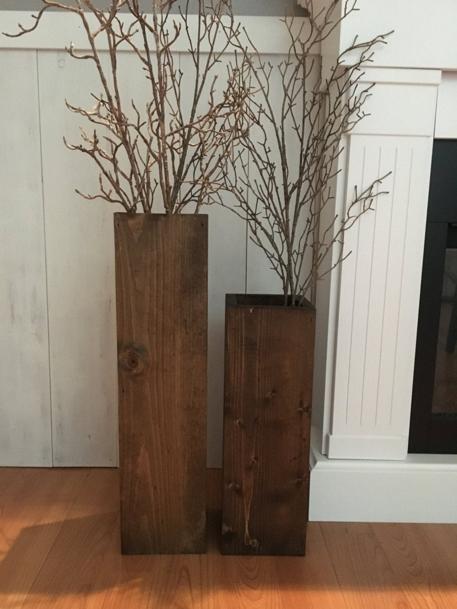 wooden vases, reclaimed wood, rustic, floor vases, set of two, farmhou ...